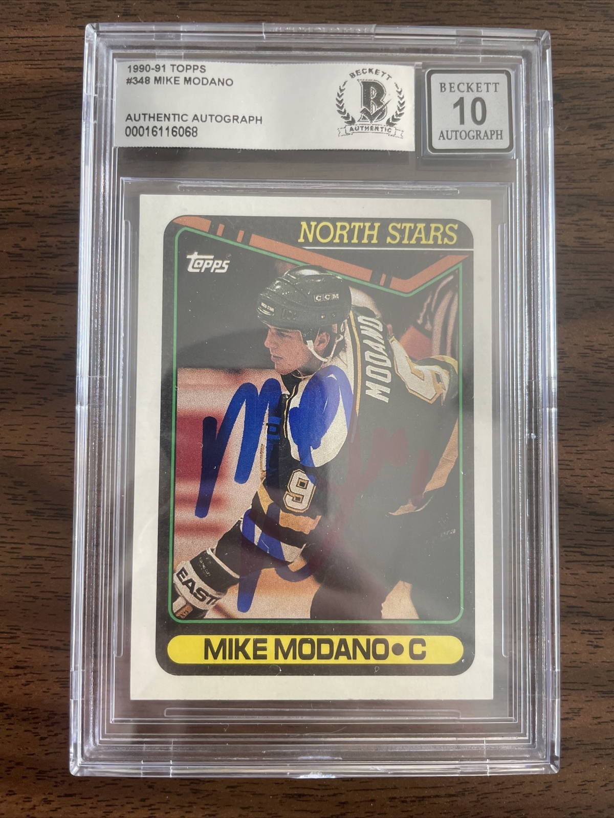 Mike Modano Signed 1990-91 Topps Rookie Card #348 Beckett 10 Auto Stars ...