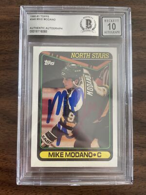 Mike Modano Signed 1990-91 Topps Rookie Card #348 Beckett 10 Auto Stars ...