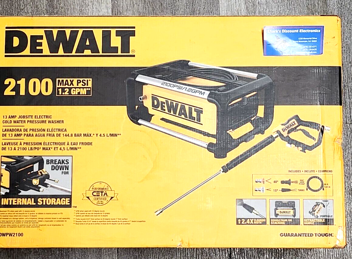 DeWALT DWPW2100 2,100 PSI Electric Cold Water Pressure Washer for sale ...