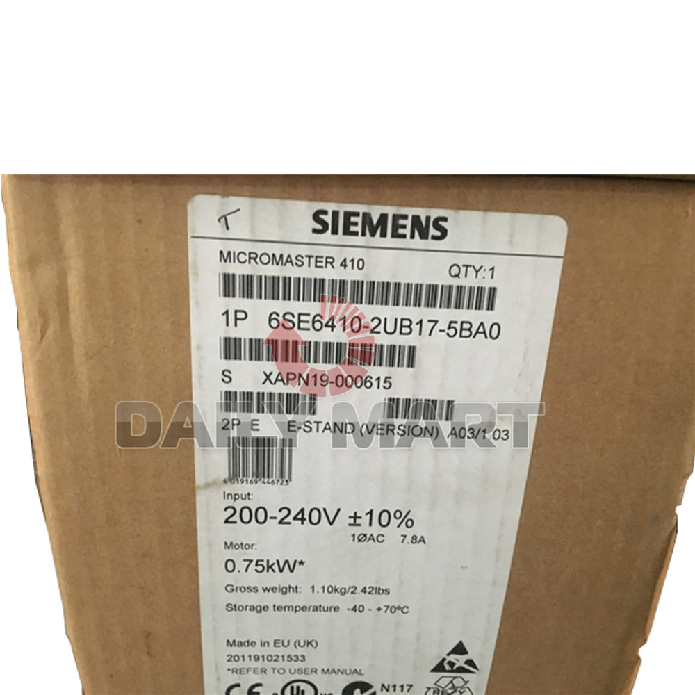New in Box Siemens 6SE6410-2UB17-5BA0 Micromaster 410 Inverter 7.5kW 1 ...