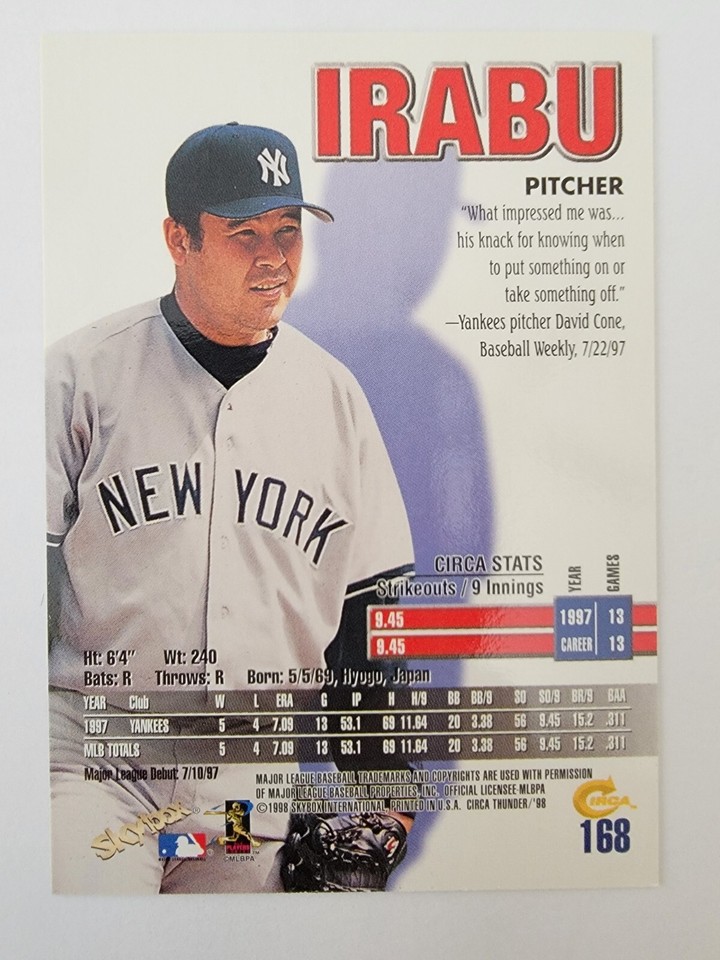 1998 Circa Thunder Baseball #168 Hideki Irabu New York Yankees | eBay