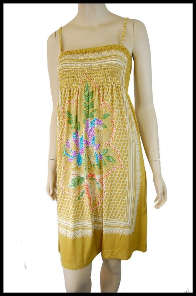 New Women's Spaghetti Strap Floral Printed Sundress Mustard,Teal and ...