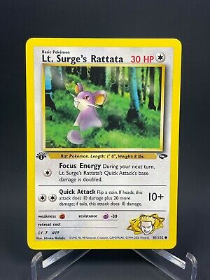 Pokémon Gym Challenge 1st Edition Lt. Surge's Rattata 85/132 Regular LP ...