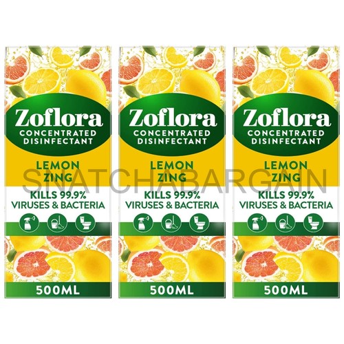 3 x ZOFLORA LEMON ZING DISINFECTANT 500ml MAKES 20 LITRES 5011309029116 ...