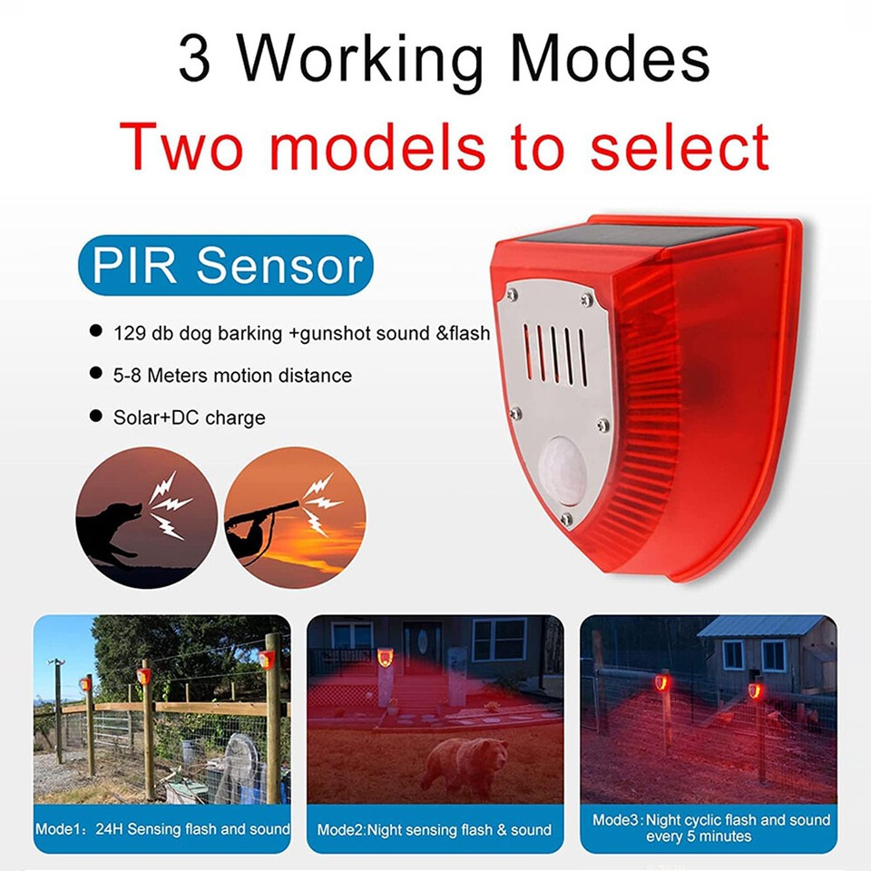 Solar Powered Infrared Motion Sensor Detector Alarm Light with 129db ...