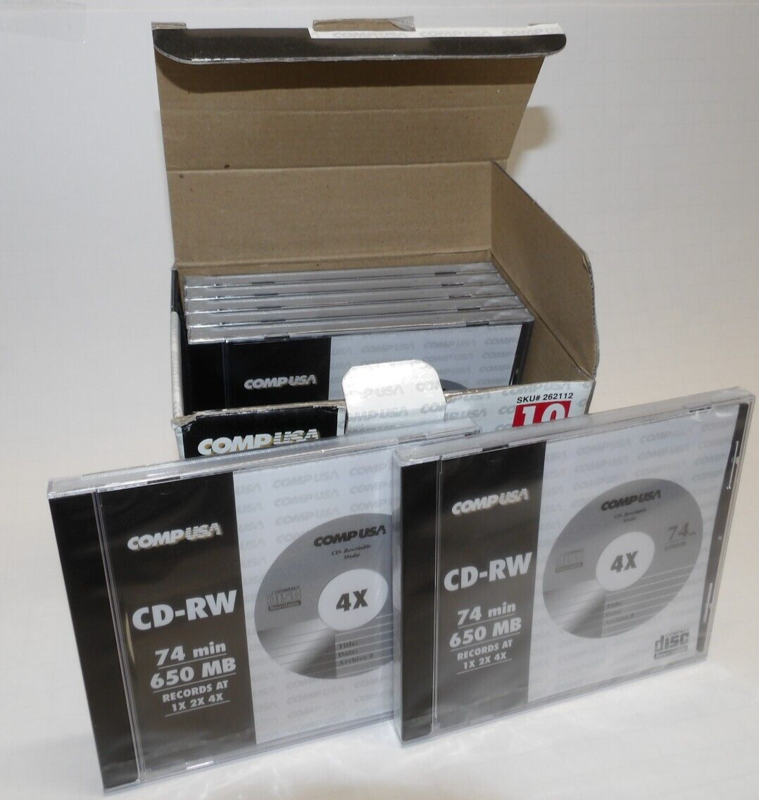 CompUSA Rewritable CDs 74 Min 650mb Lot of 8 New with Jewel Cases | eBay