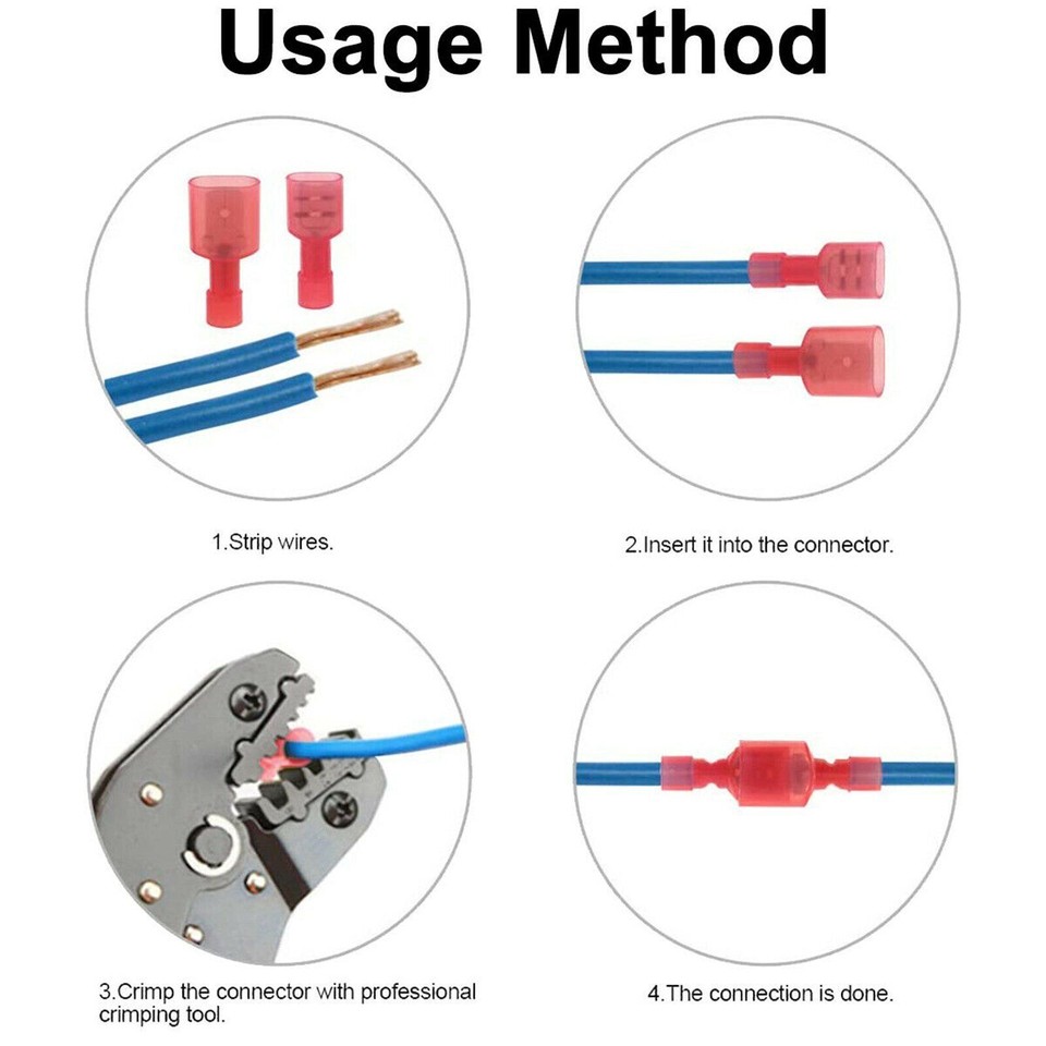 500PC Male Female Insulated Spade Terminal Crimp Quick Disconnect Wire ...