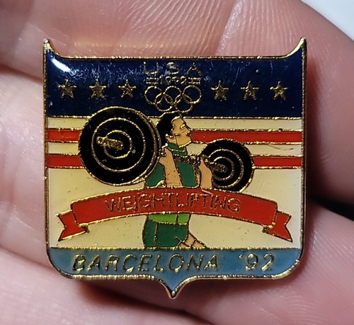 Vintage 1992 USA Olympics Barcelona Weightlifting Tack Back Pin | eBay