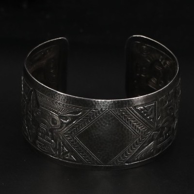 VTG Sterling Silver - PERUVIAN Inca Deity Repousse 7" Heavy Cuff ...