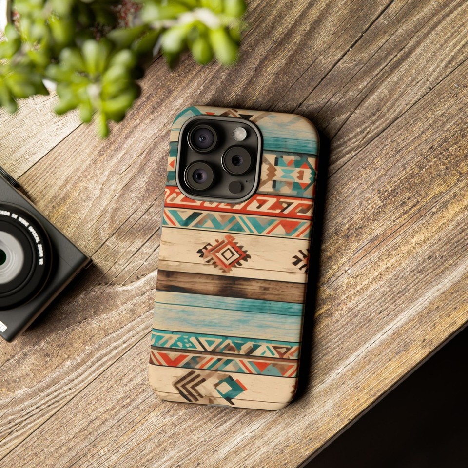 Wood Texture, Western Tribal Aztec, iPhone 15 Plus, Pro, Pro Max Tough ...