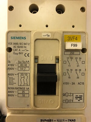 Siemens 3VF4 VDE 0660 IEC 947-2 AC 50/60Hz 3Ph Breaker 125A 600VAC | eBay