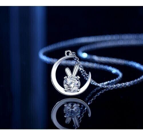0.75 Ct Round VVS1 Moissanite Rabbit Solitaire Women's Necklace 14k ...