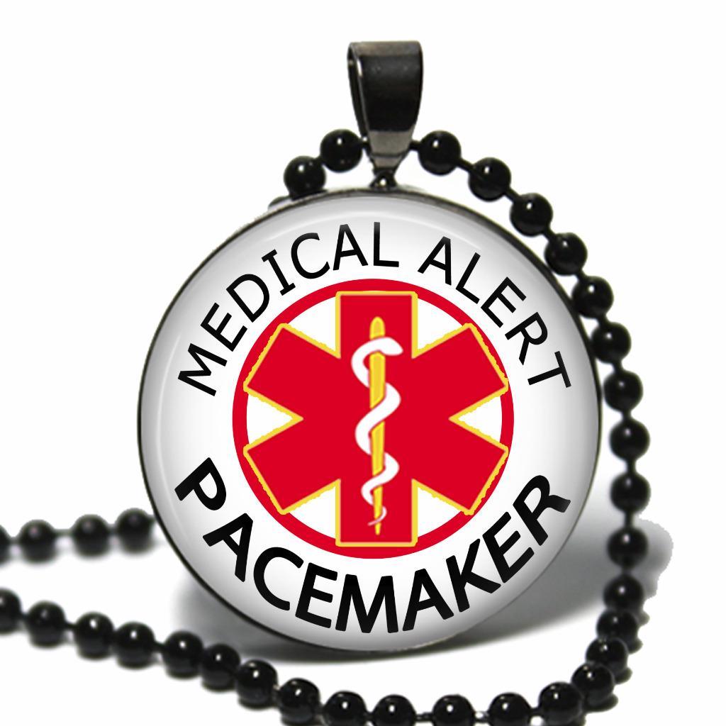 Pacemaker Medical Alert Necklace Glass Top Pendant & Chain Medical ...
