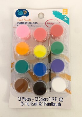 NEW Hello Hobby Face Paint Kids 12 Primary Colors Washable Brush ...