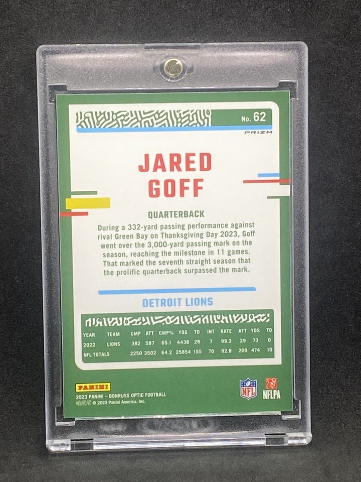 Jared Goff RARE SILVER PRIZM REFRACTOR INVESTMENT CARD SSP PANINI LIONS ...