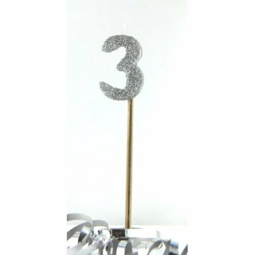 Silver Number 3 Party Supplies Glitter Candle On Stick Birthday Three ...