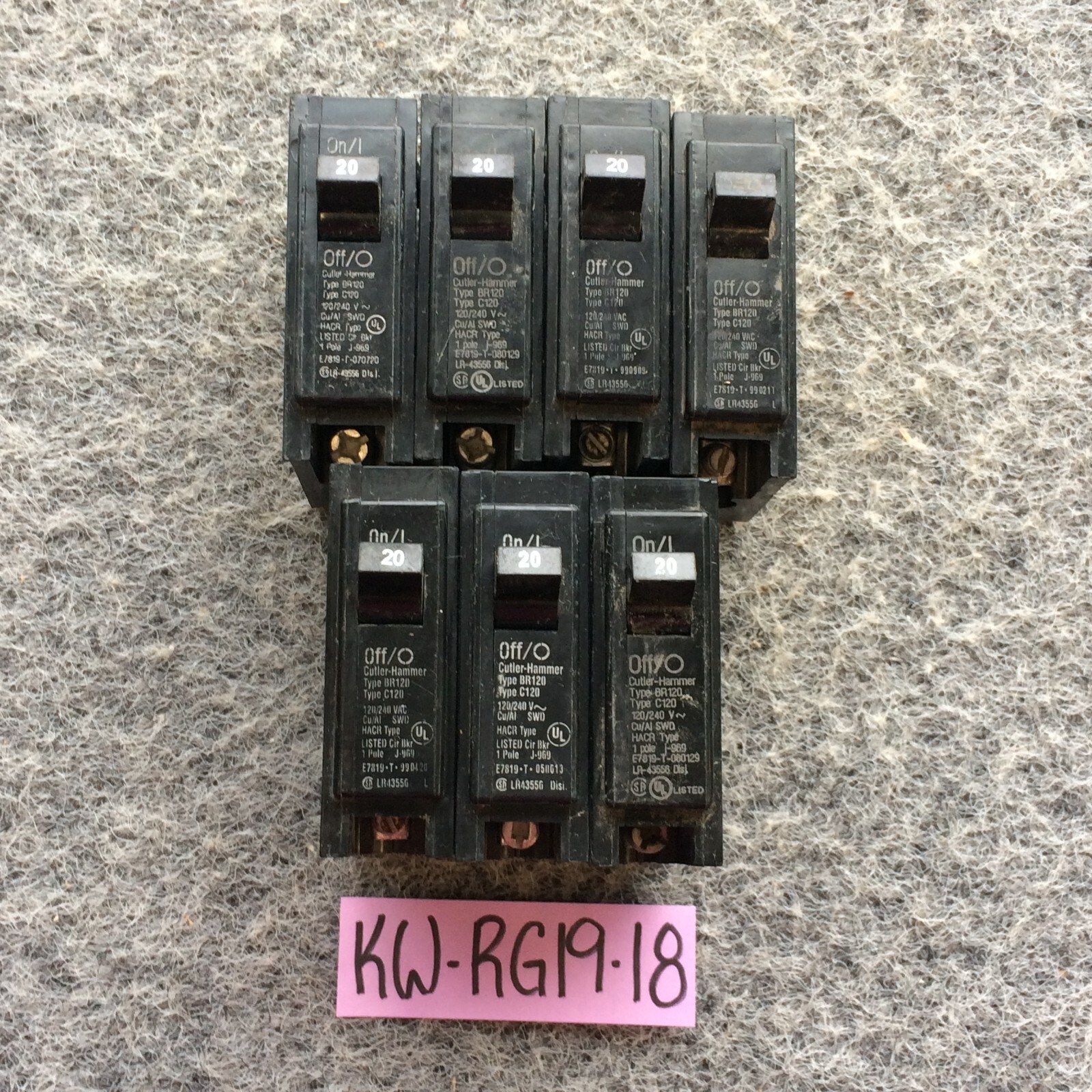 LOT OF 7 Cutler-Hammer BR120 20 Amp 1 Pole 120/240V AC Type C120 ...