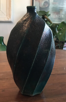 Jim Connell Signed Studio Ceramic Carved Vase Green 9” Listed Artist | eBay