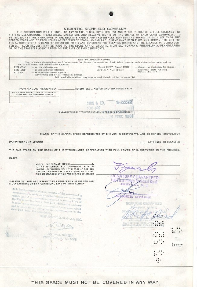 Atlantic Richfield Company - Original Stock Certificate -1967 - A382742 ...