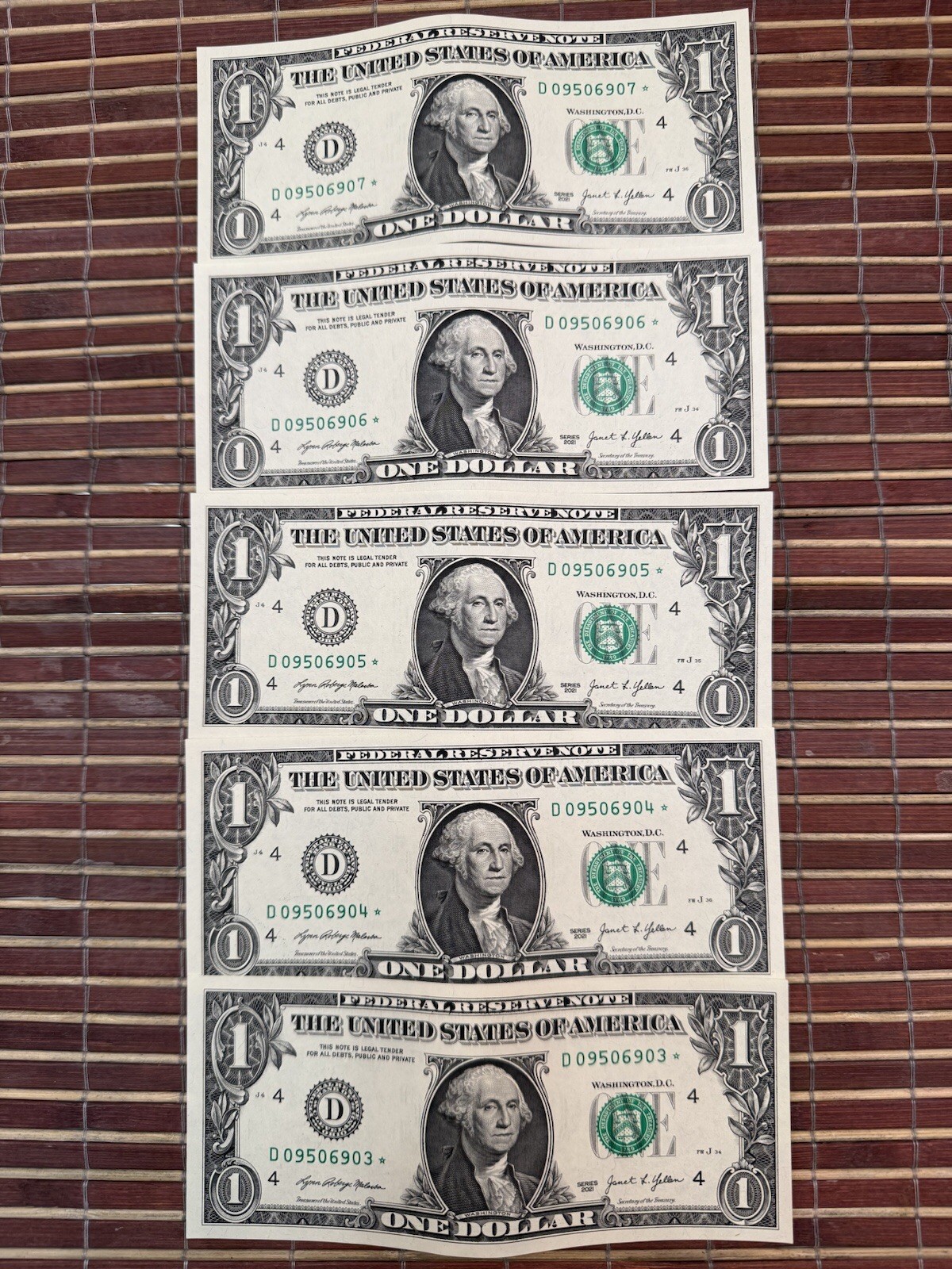 (5) Consecutive Uncirculated 2021 $1 Dollar Replacement Star Notes | eBay