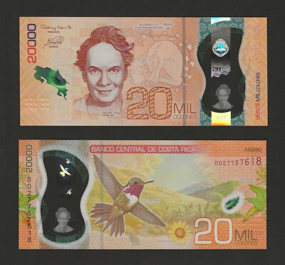 COSTA RICA 20,000 Colones 2018 (2020), P-284a Polymer, Highest ...