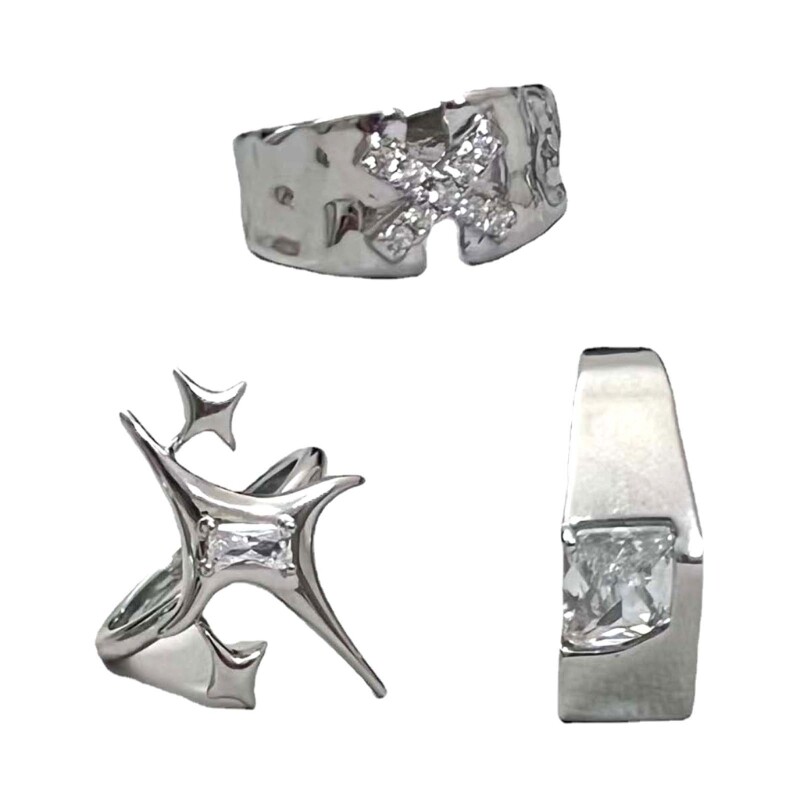3 Pcs Fashion Crystal Irregular Cross-shape Star Rings Temperament ...