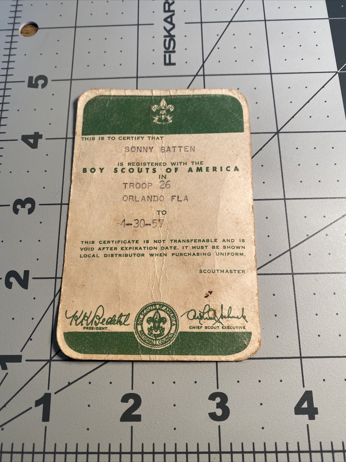 1957 BSA Membership Card Troop 50, Orlando Florida Central Florida ...