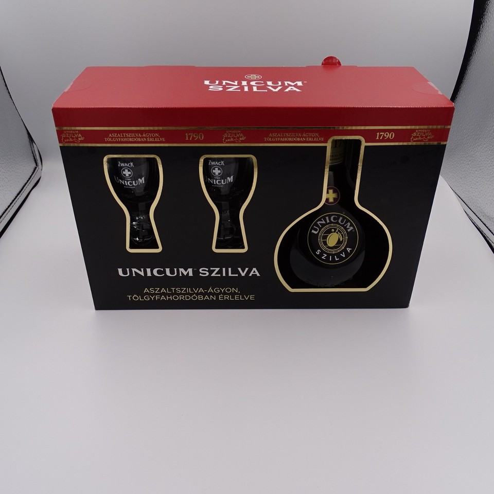 3X Zwack Unicum Szilva (PLUM) Herb Liqueur 34,5% 0,7 l + 2 Glasses GIFT ...