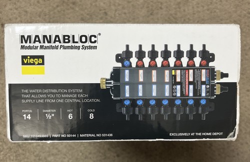 Viega ManaBloc 1/2 in. x 14 port Polymer Distribution Manifold (6 hot/8 ...