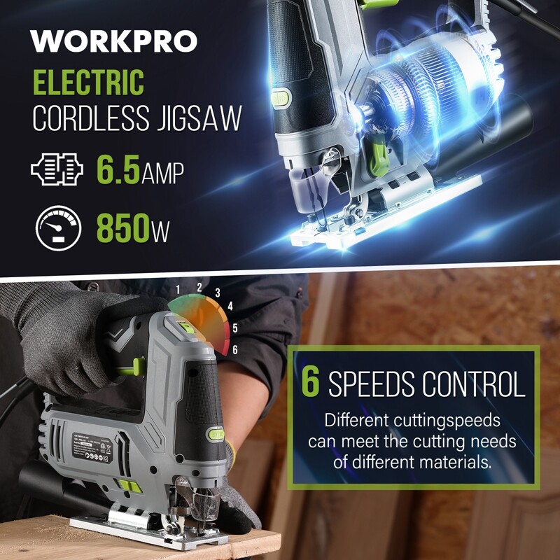 WORKPRO Jigsaw 6.5AMP 850W Corded Electric Jig Saw Tool Kit 6 Speed w/7PC Blades | eBay