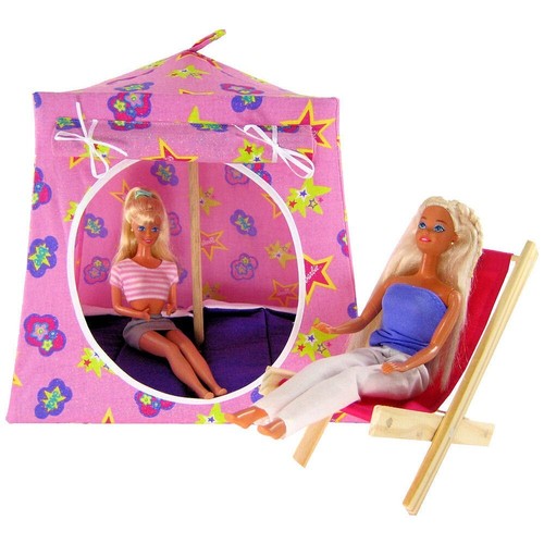 Pink, Sparkling Barbie Print Toy Play Pop Up Tent, 2 Sleeping Bags ...