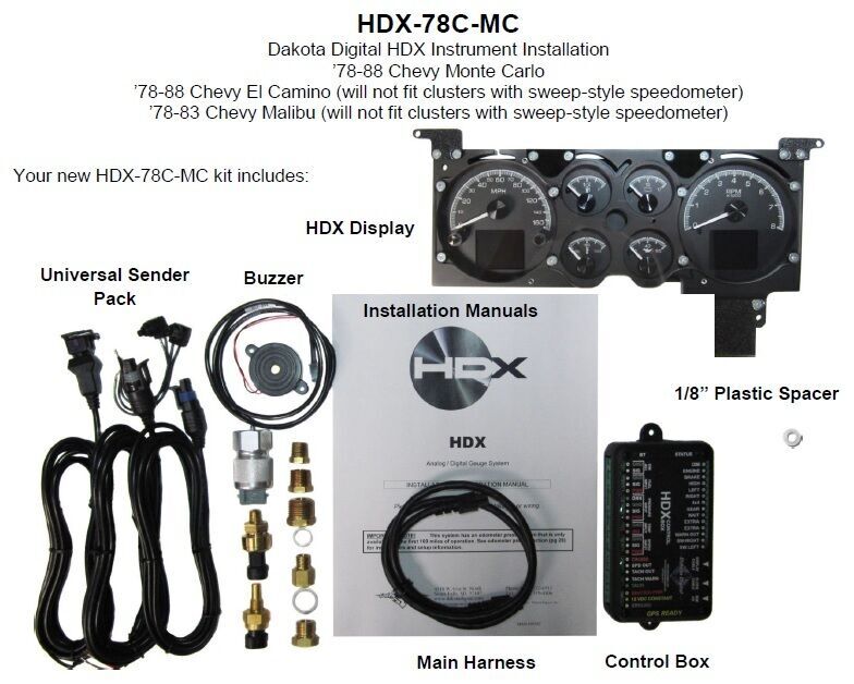 Dakota Digital 78-87 Monte Carlo/Malibu/El Camino Black Gauge Kit HDX ...
