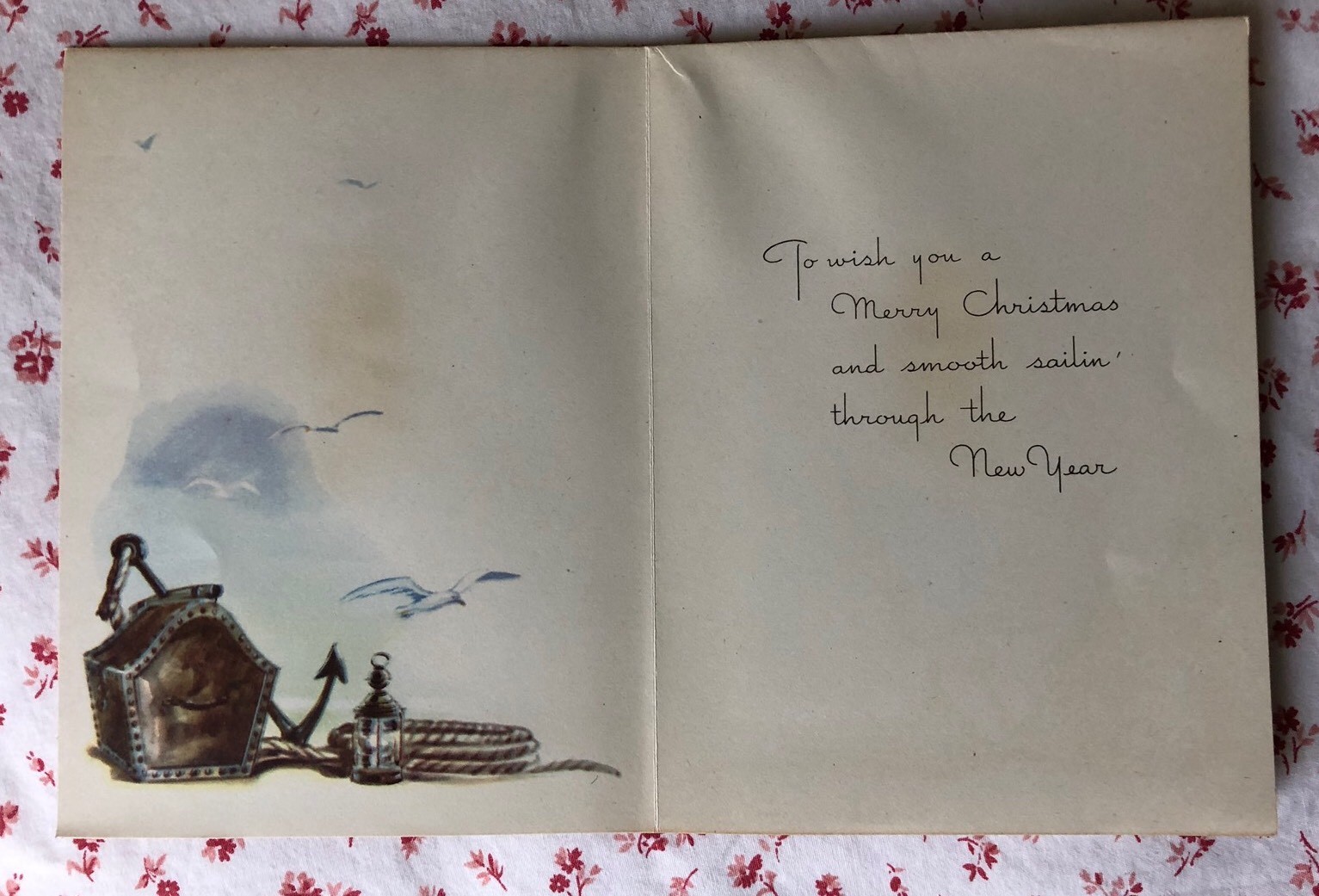 Vintage UNUSED Christmas Greeting Card Foil Clipper Ship Treasure ...