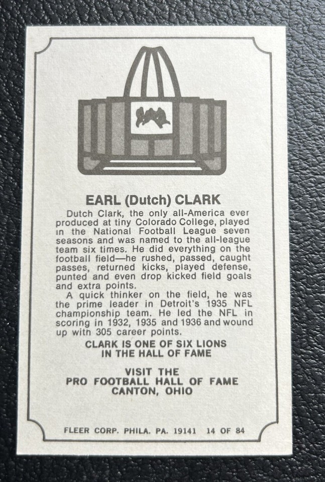 Earle Dutch Clark Signed Autographed 1974 Fleer The Immortal Roll Card ...