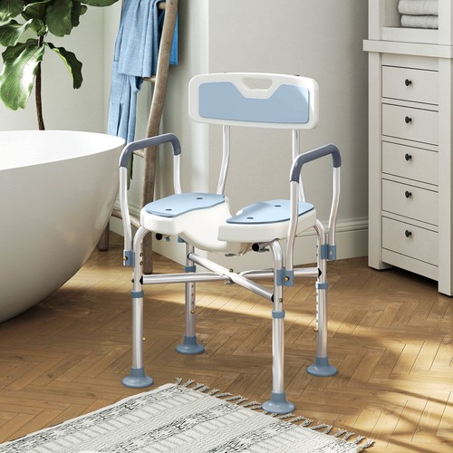 HOMCOM Padded Bath Chair with Slotted Seat and Adjustable Height, Light ...