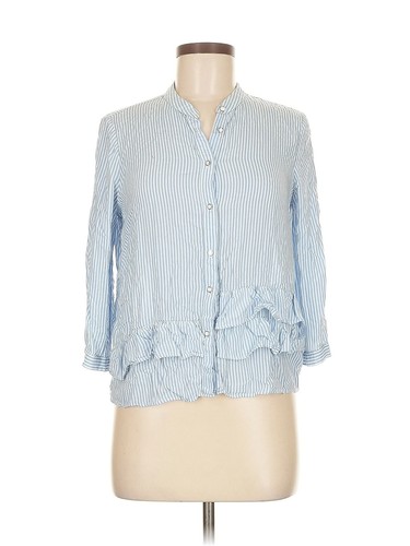 Zara Basic Women Blue 3/4 Sleeve Button-Down Shirt M | eBay