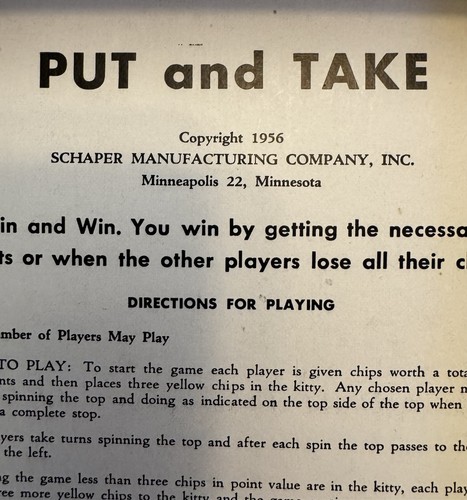 Vintage 1956 PUT AND TAKE Game American Toys SCHAPER Complete | eBay
