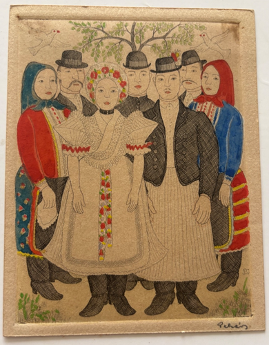 1937 Hungarian Istvan Pekary Colored Etching Signed Traditional 4298