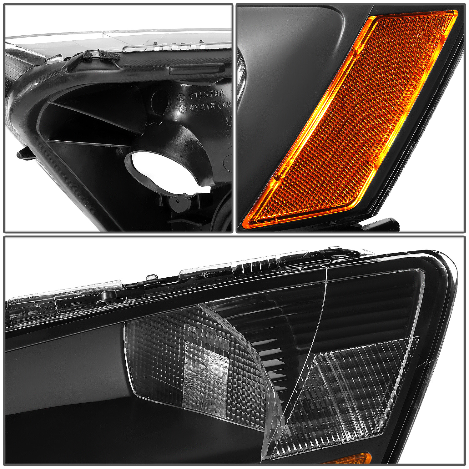BLACK HOUSING HEADLIGHT+AMBER CORNER+LED DRL+AMBER FOG LIGHT FOR 06-07 ...