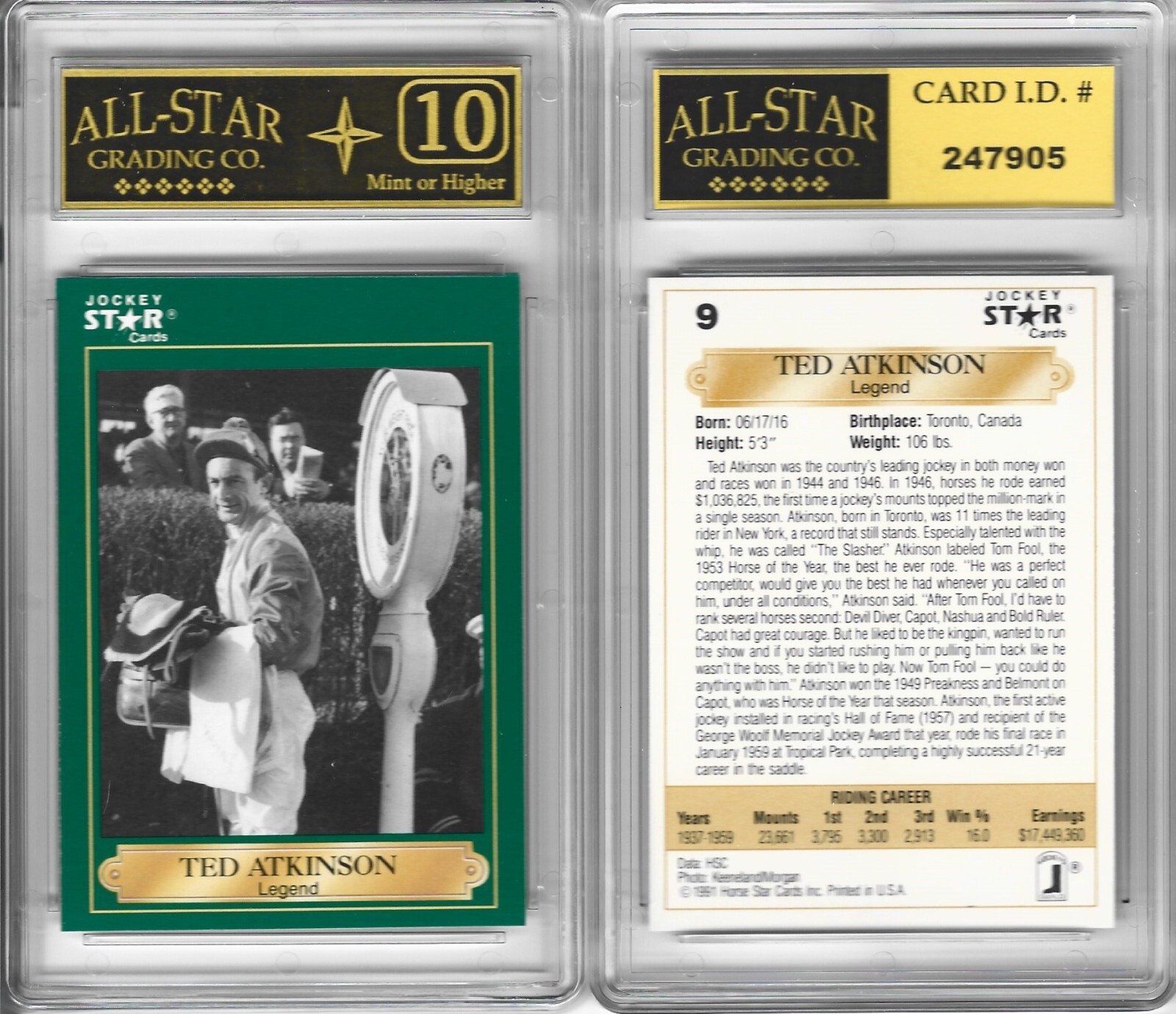 Ted Atkinson 1991 Horse Star Cards Jockeys #9 ASG 10 MINT | eBay