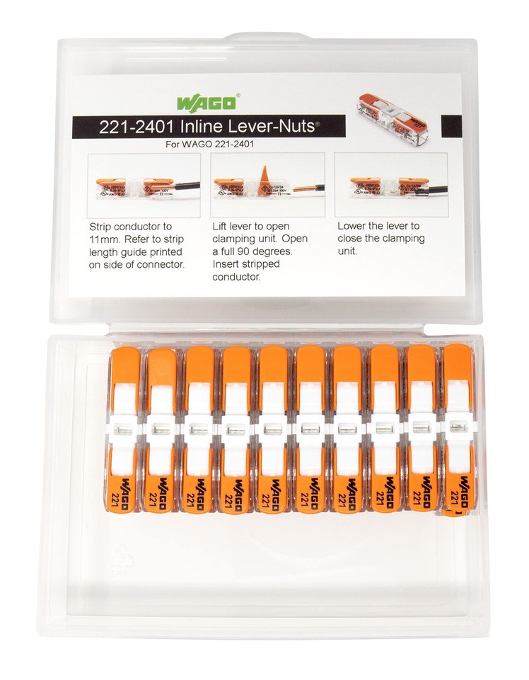 WAGO 221-2401 Lever Nuts 20pc Compact Splicing Inline Wire Connectors ...