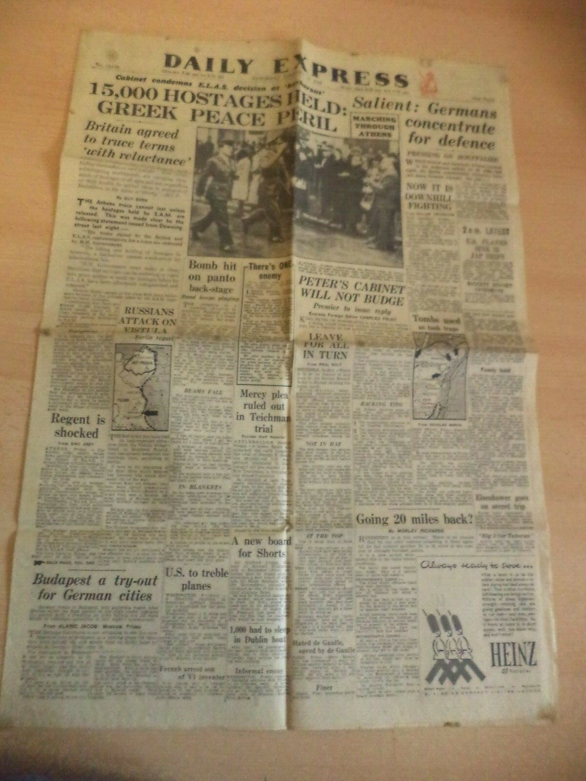 OLD VINTAGE ORIG NEWSPAPER 1940S daily express WW2 13 JAN 1945 athens ...