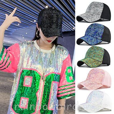 Women Rhinestone Baseball Cap Sparkly Glitter Bling Snapback Hip Hop ...