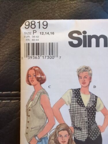 Simplicity 9819 Misses Sz 12-16 Set of Lined Vests Sewing Pattern FF UC ...