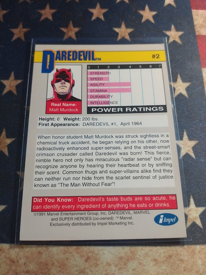 Daredevil #2 Impel 1991 Marvel Universe Series 2 Trading Card Disney ...