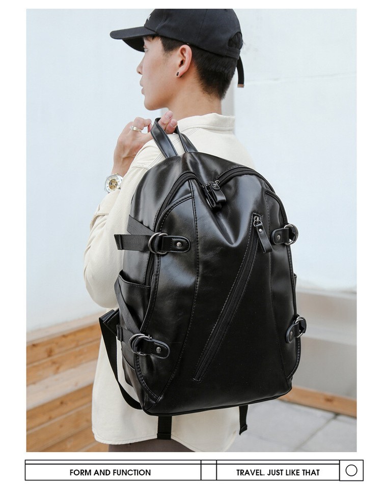 Waterproof Leather Backpack Men Travel Hiking Laptop School Bag | eBay