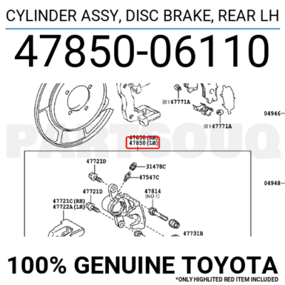 4785006110 Genuine Toyota CYLINDER ASSY, DISC BRAKE, REAR LH 47850 ...