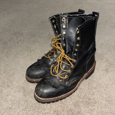 Rhino Black Leather Logger Boots Mens Size 9 #87C51 Western | eBay