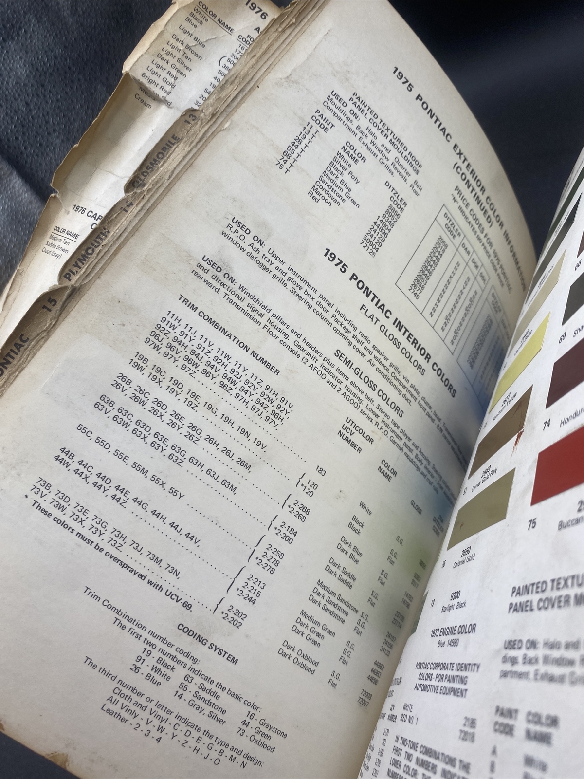 1975 Pontiac Grand Prix Am Firebird Color Paint Chip Sheet Only ...