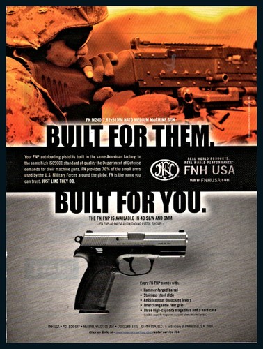 2007 FNH USA FN FNP Pistol AD shown w/ FN M240 NATO Medium Machine Gun ...